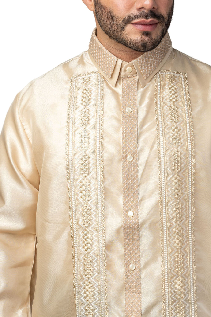 MO32 - Organza Barong Tagalog with Lining Full-Open Mocha