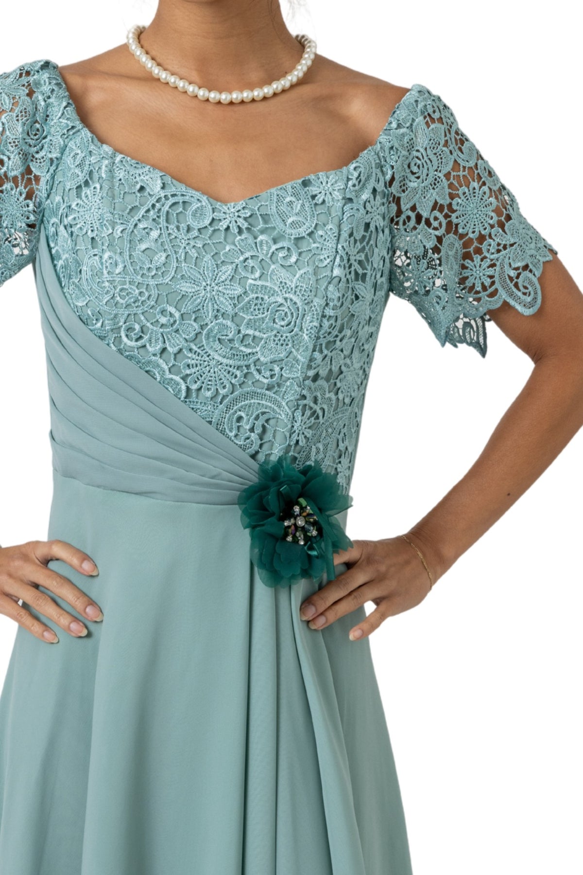 WD23 - Filipiniana Chiffon and 3D Lace Gown Sage Green – BARONG WAREHOUSE