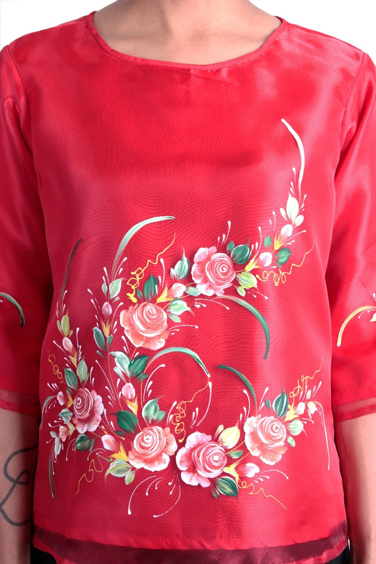 WK18 - Round Neck Kimona Red - Filipiniana – BARONG WAREHOUSE