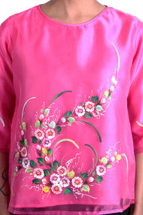 WK17 - Round Neck Kimona Fuchsia - Filipiniana – BARONG WAREHOUSE